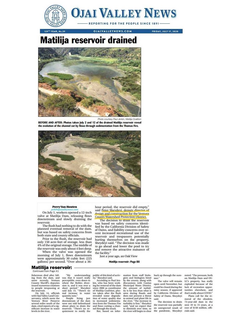 MATILIJA RESERVOIR DRAINED - Ventura County Public Works Agency